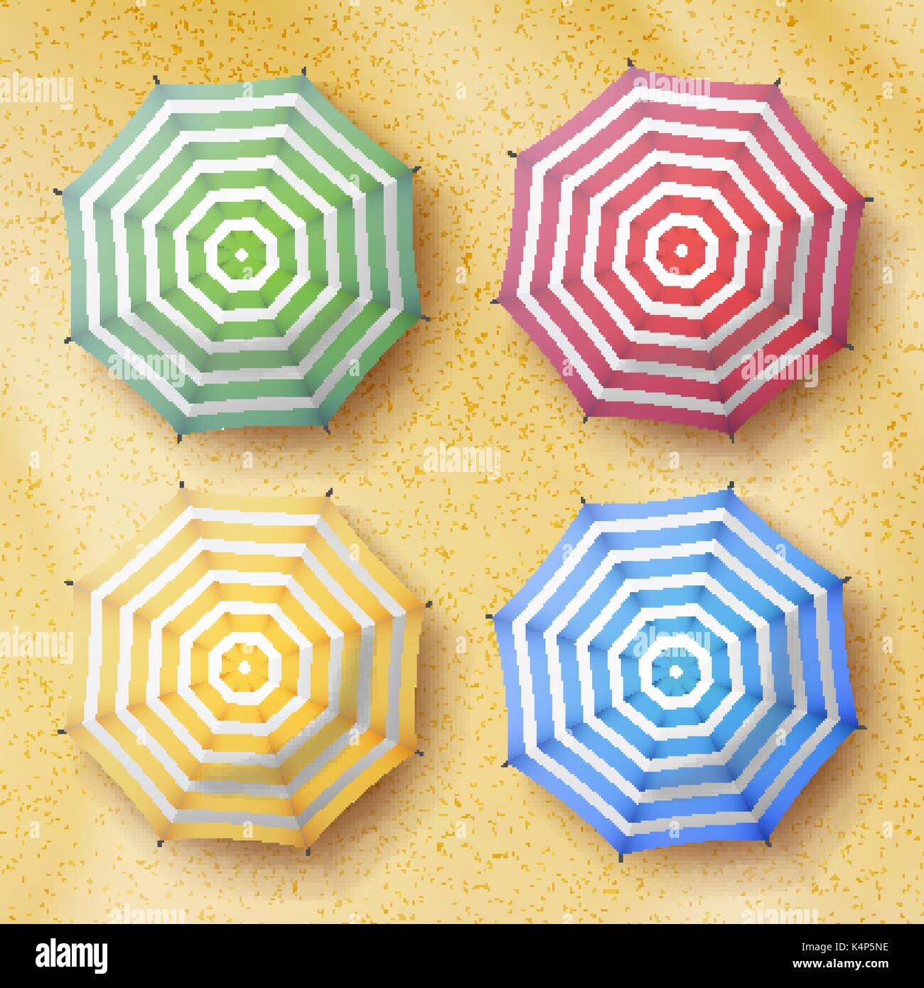 Opened Parasol On Sand Beach Background. Top View. Colorful Umbrellas ...