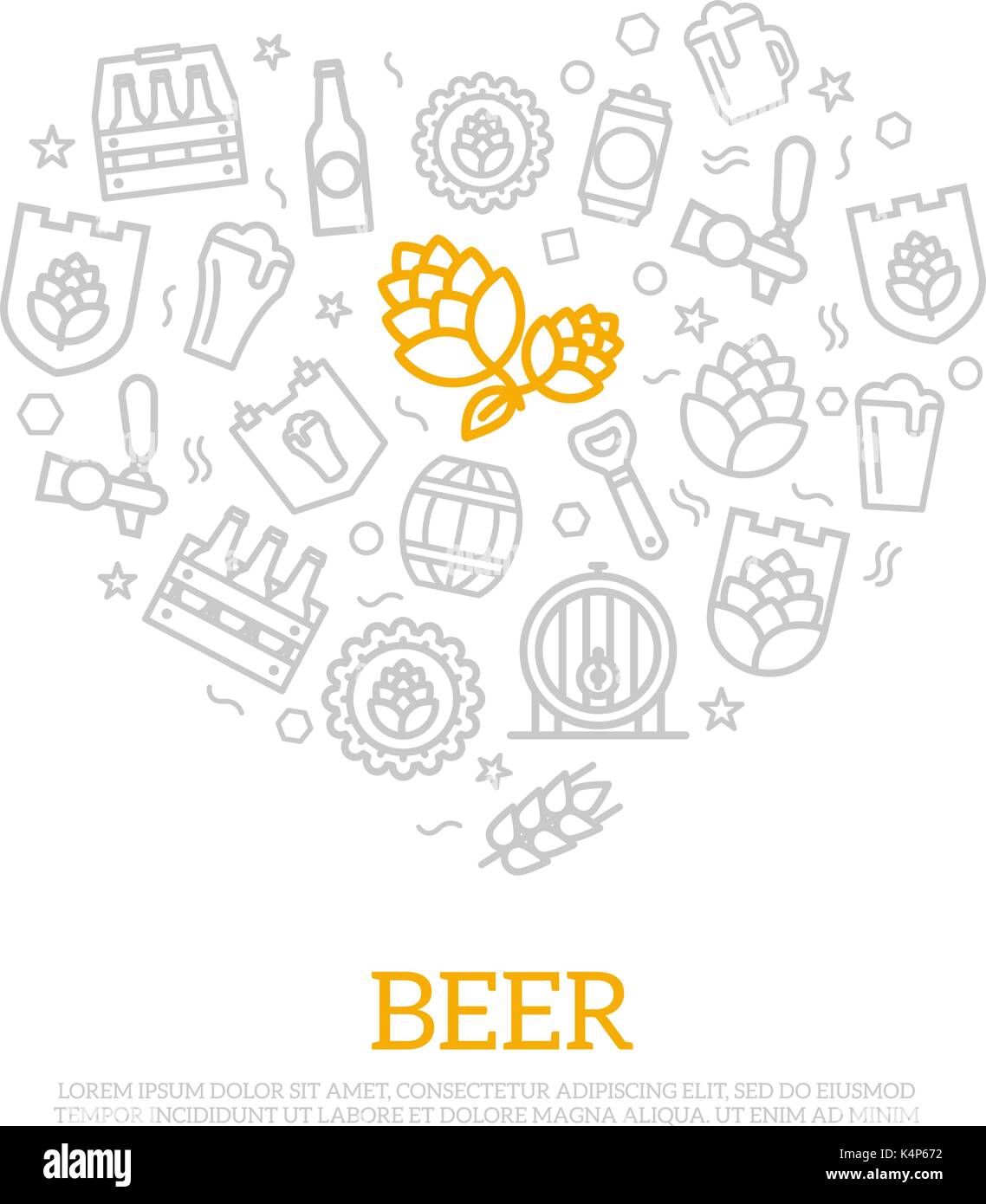 Vector beer thin line icons in heart shape design concept. Illustration ...