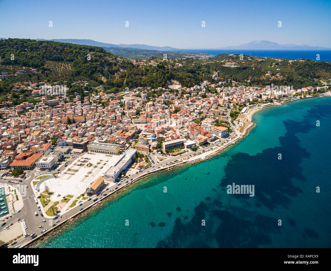 Aerial view of Zakynthos city in Zante island, in Greece Stock Photo ...