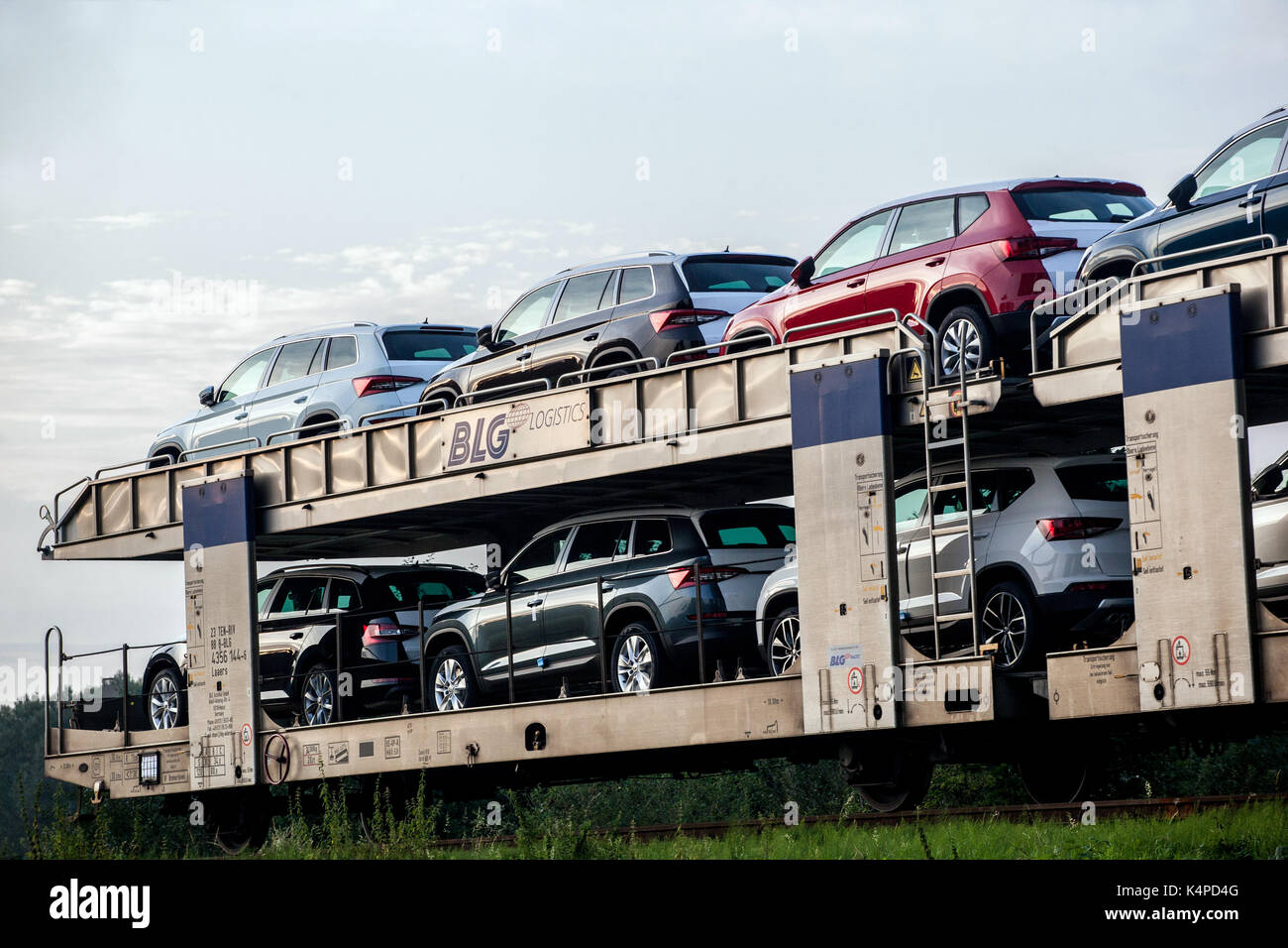 New Skoda cars on railway wagons produced by Skoda car factory Kvasiny ...