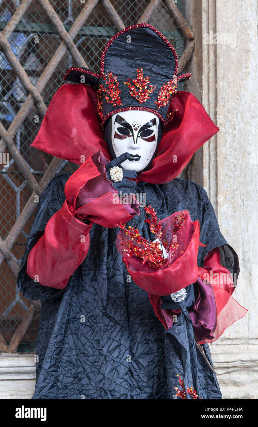 Venice, Italy- February 19th, 2012: Portrait of a person disguised in a ...