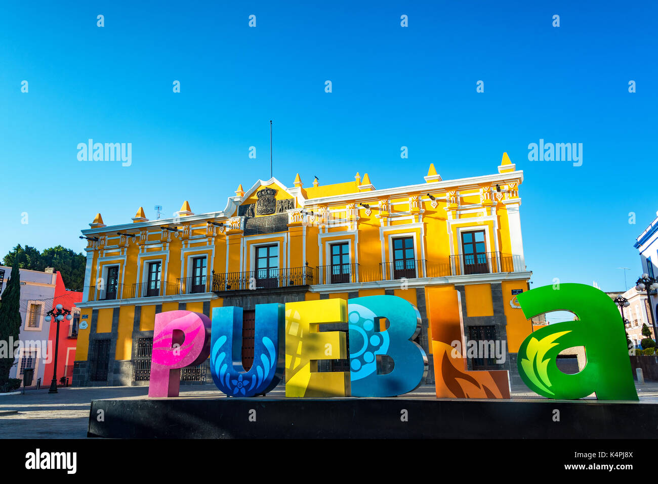 Puebla sign and historic theater in Puebla, Mexico Stock Photo - Alamy