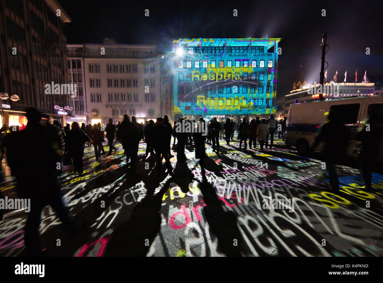 Light installation around the cologne cathedral, words and facades ...