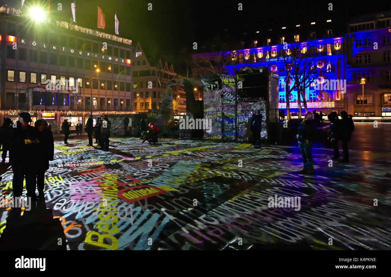 Light installation around the cologne cathedral, words and facades ...