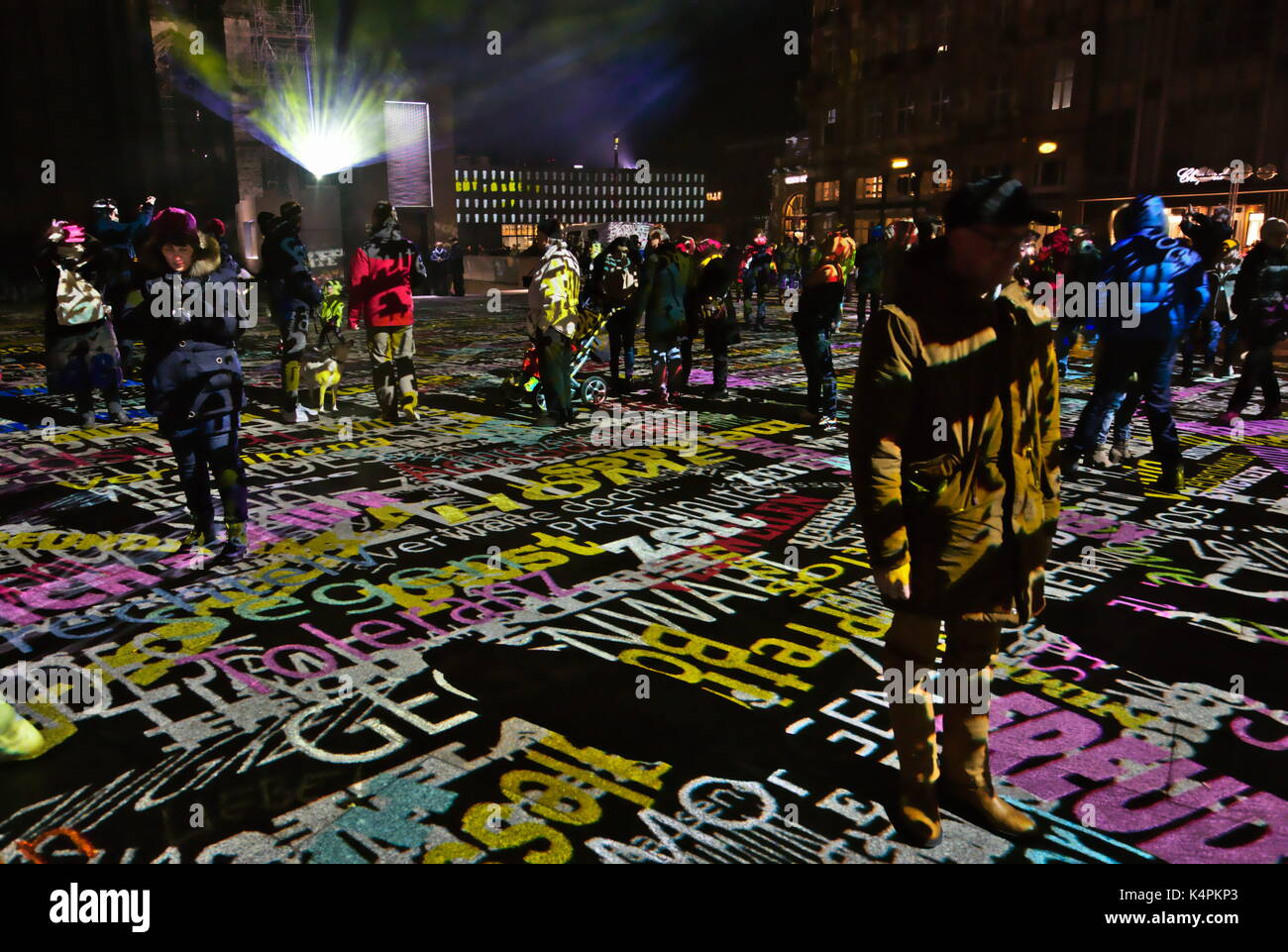 Light installation around the cologne cathedral, words and facades ...