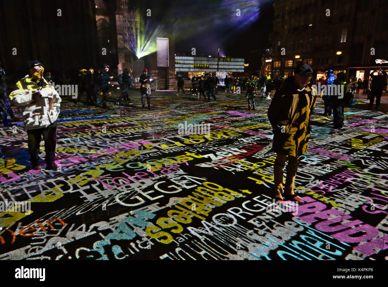 Light installation around the cologne cathedral, words and facades ...