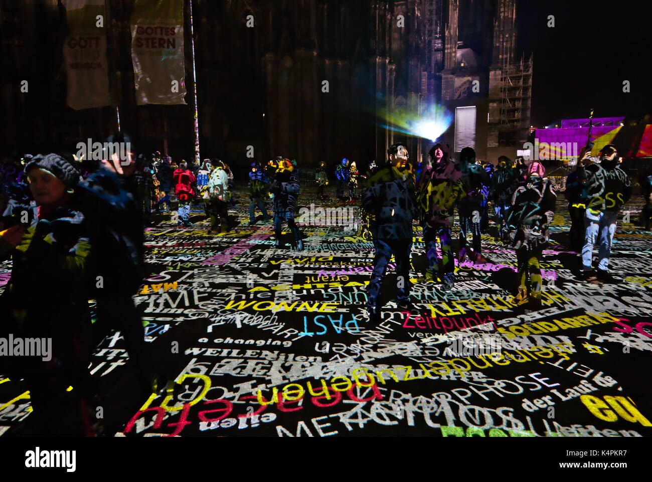 Light installation around the cologne cathedral, words and facades ...