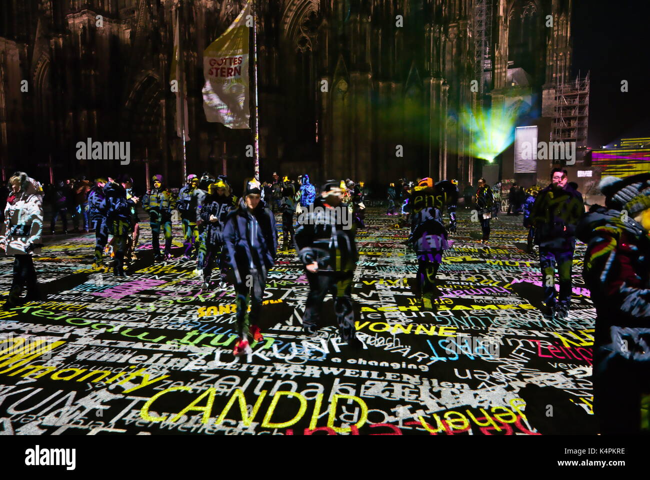 Light installation around the cologne cathedral, words and facades ...