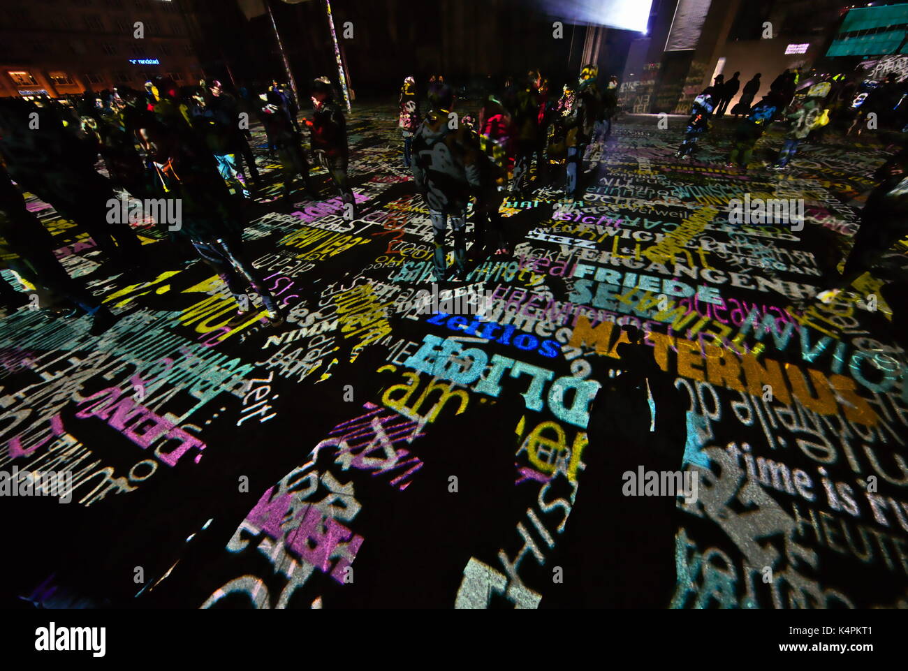 Light installation around the cologne cathedral, words and facades ...