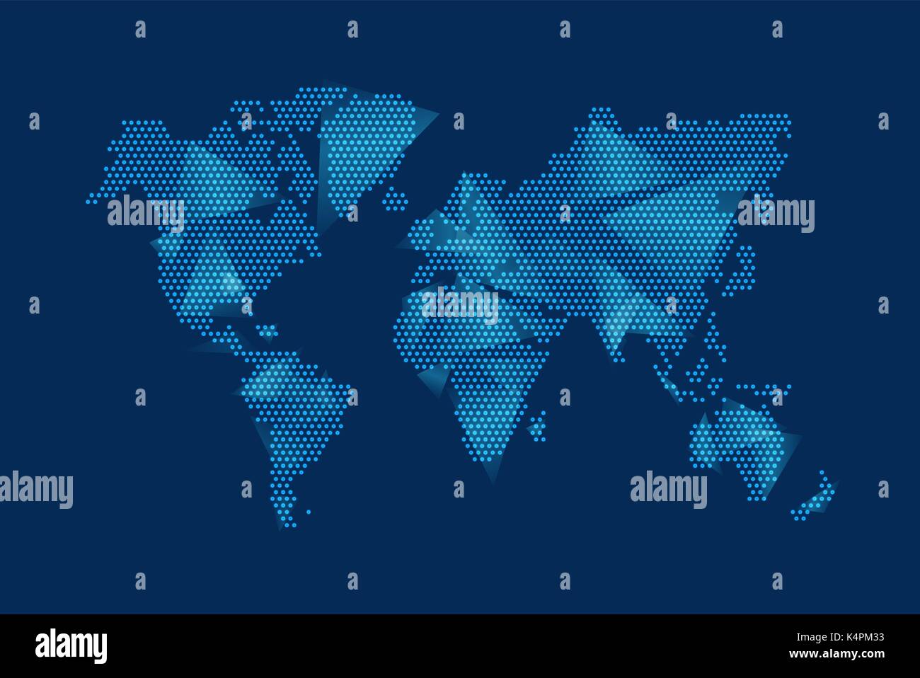Modern blue digital world map concept illustration with futuristic ...