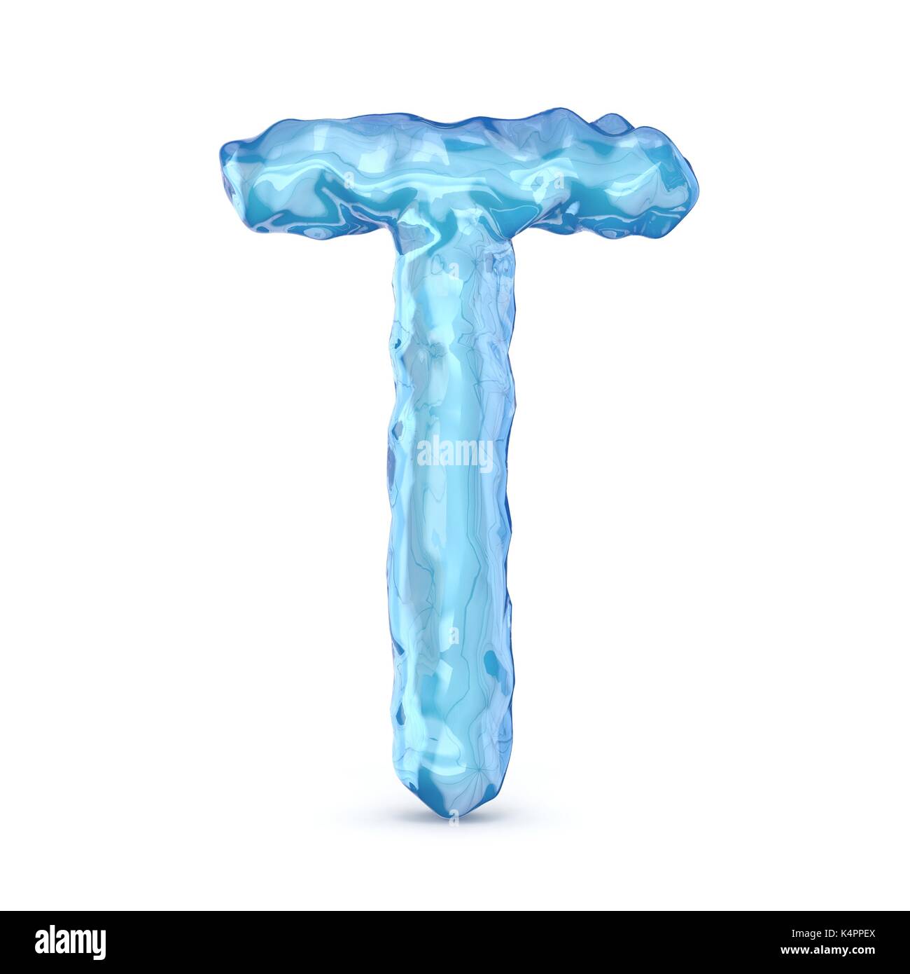 Ice font letter T 3D render illustration isolated on white background ...