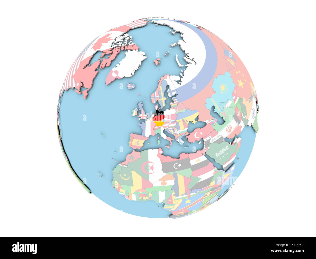 Germany on political globe with embedded flags. 3D illustration ...