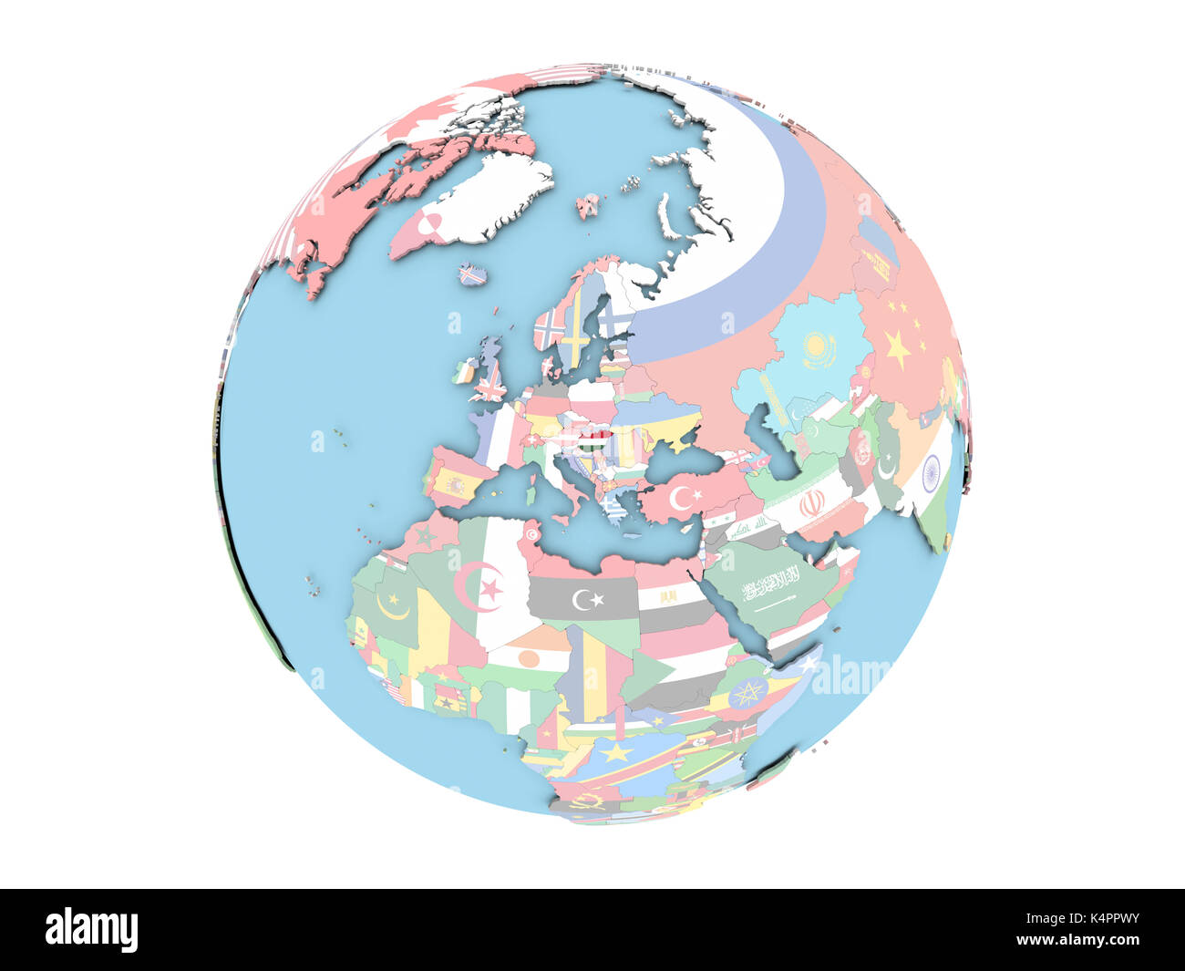 Hungary on political globe with embedded flags. 3D illustration ...