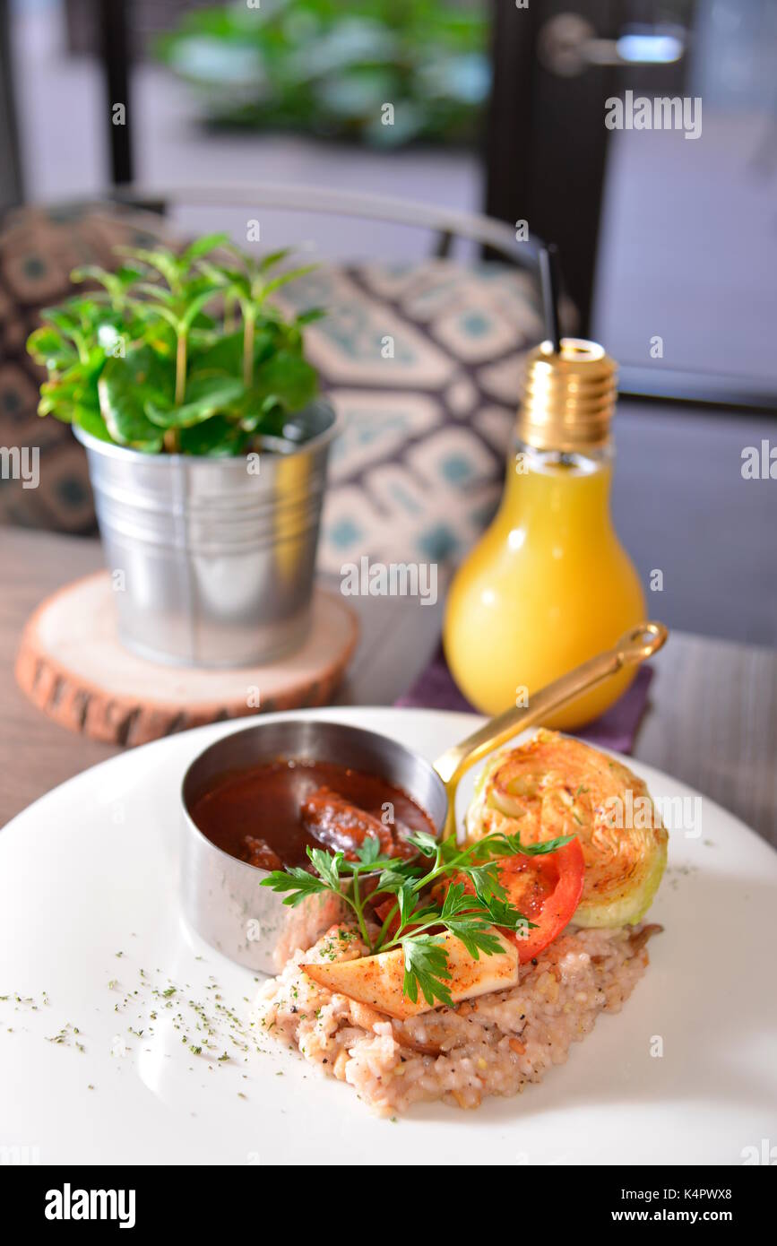 Braised Beef Brisket and rice Stock Photo - Alamy