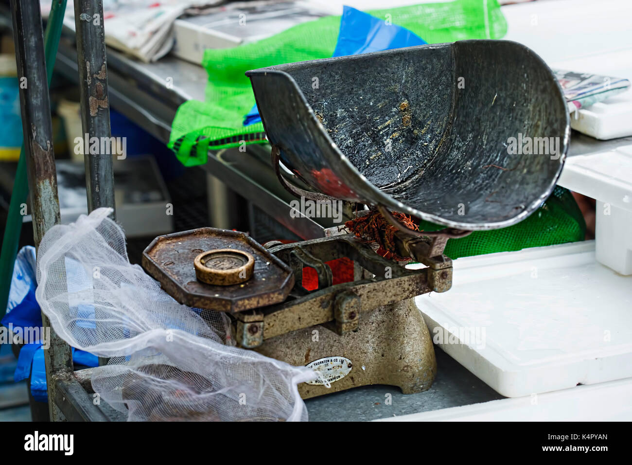 Old weighing machine on food fish market Stock Photo - Alamy