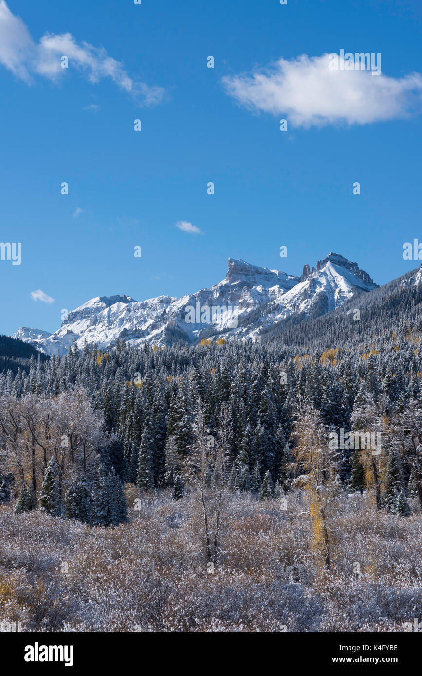 Redcliff Peak and Coxcomb Peak viewed from Cimarron River Valley after ...