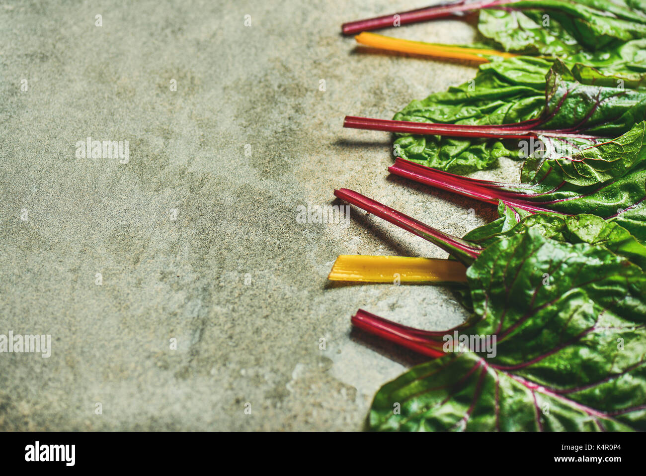 Flat-lay of fresh leaves of swiss chard, food frame Stock Photo - Alamy