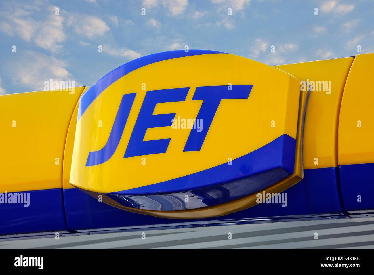 WETZLAR, GERMANY JULY 2017: JET logo and scoreboard in the blue sky on ...