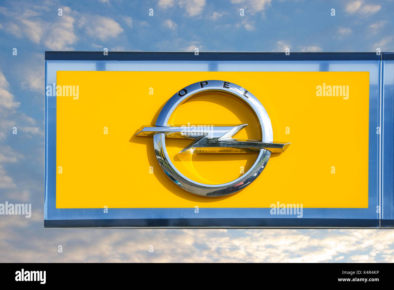 WETZLAR, GERMANY JULY, 2017: OPEL Logo on a showroom facade.OPEl AG is ...