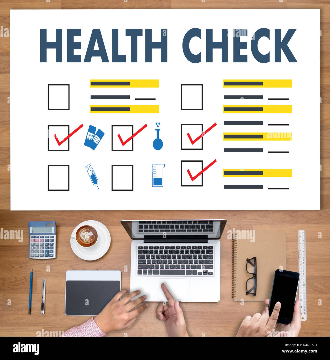 Digital HEALTH CHECK Concept working with computer interface as medical ...