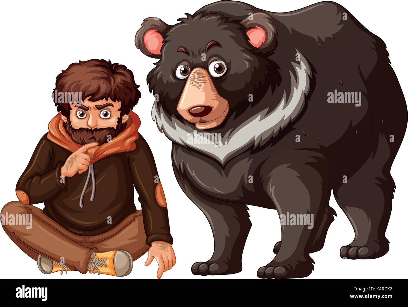 Man and grizzly bear on white background illustration Stock Vector ...