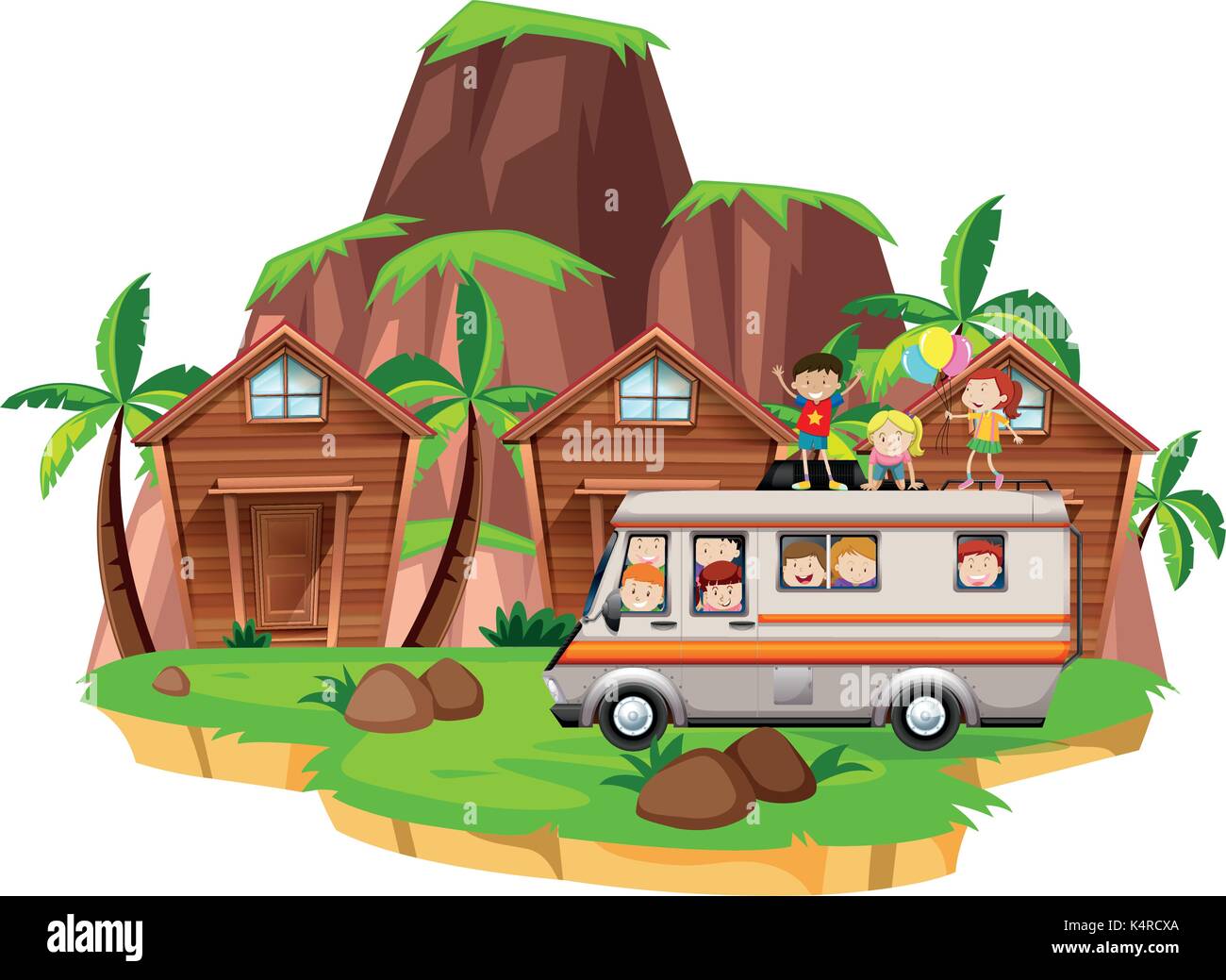 Children riding on camper van illustration Stock Vector Image & Art - Alamy