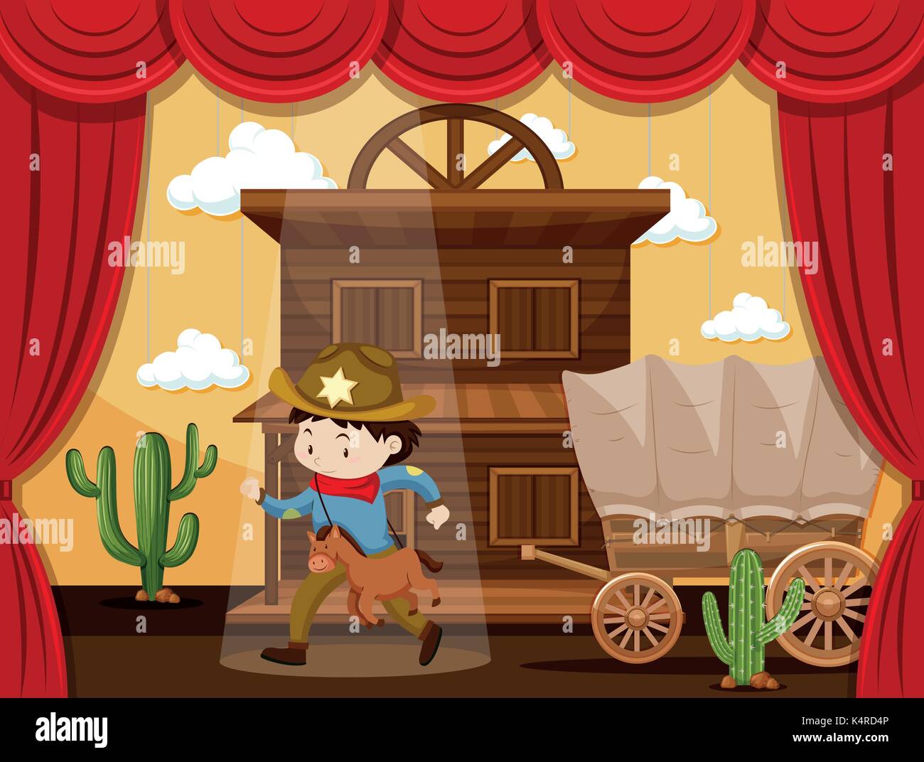 Boy playing cowboy on stage illustration Stock Vector Image & Art - Alamy