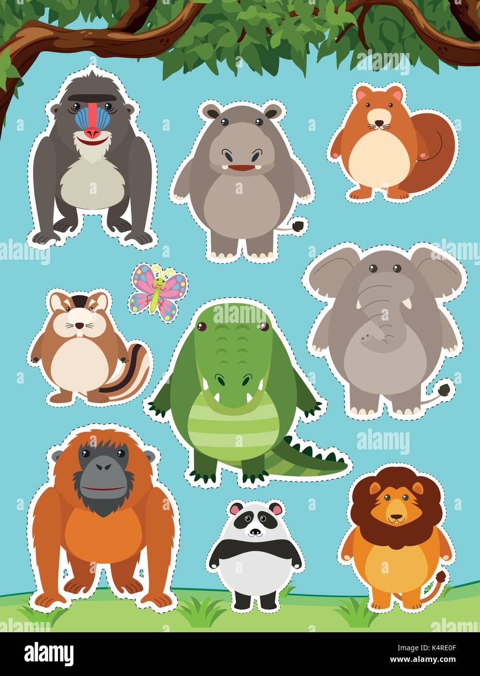Wild animals in sticker Stock Vector Images - Alamy