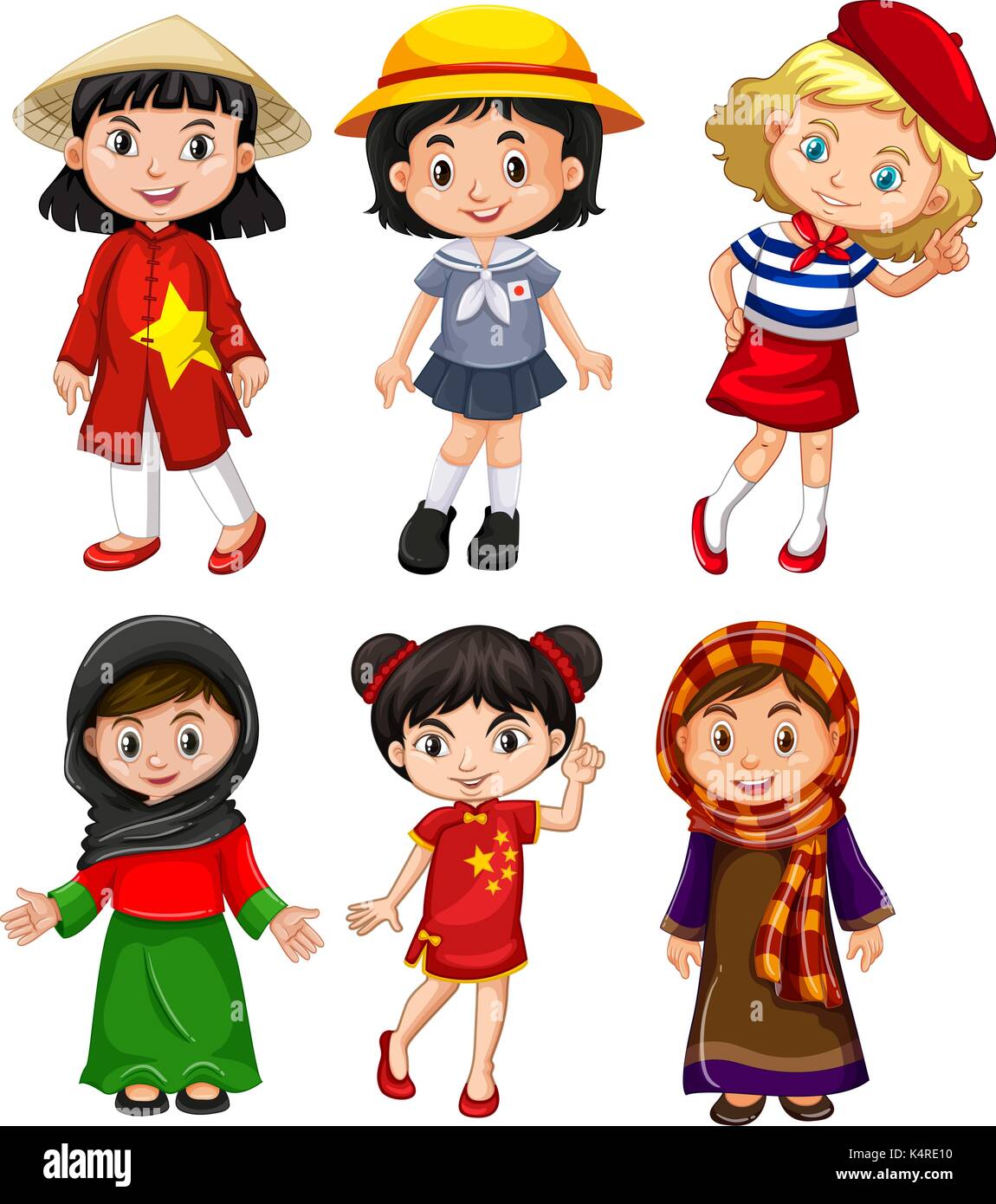 Cute girls from different countries illustration Stock Vector Image ...