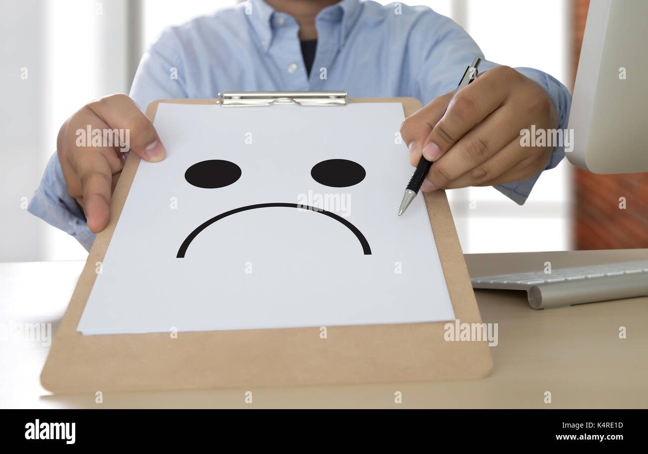 Depressive emotions concept, smiley face emoticon printed depression ...