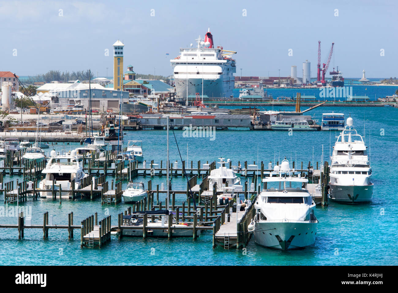 The industrial view of Nassau city port, the capital of The Bahamas ...