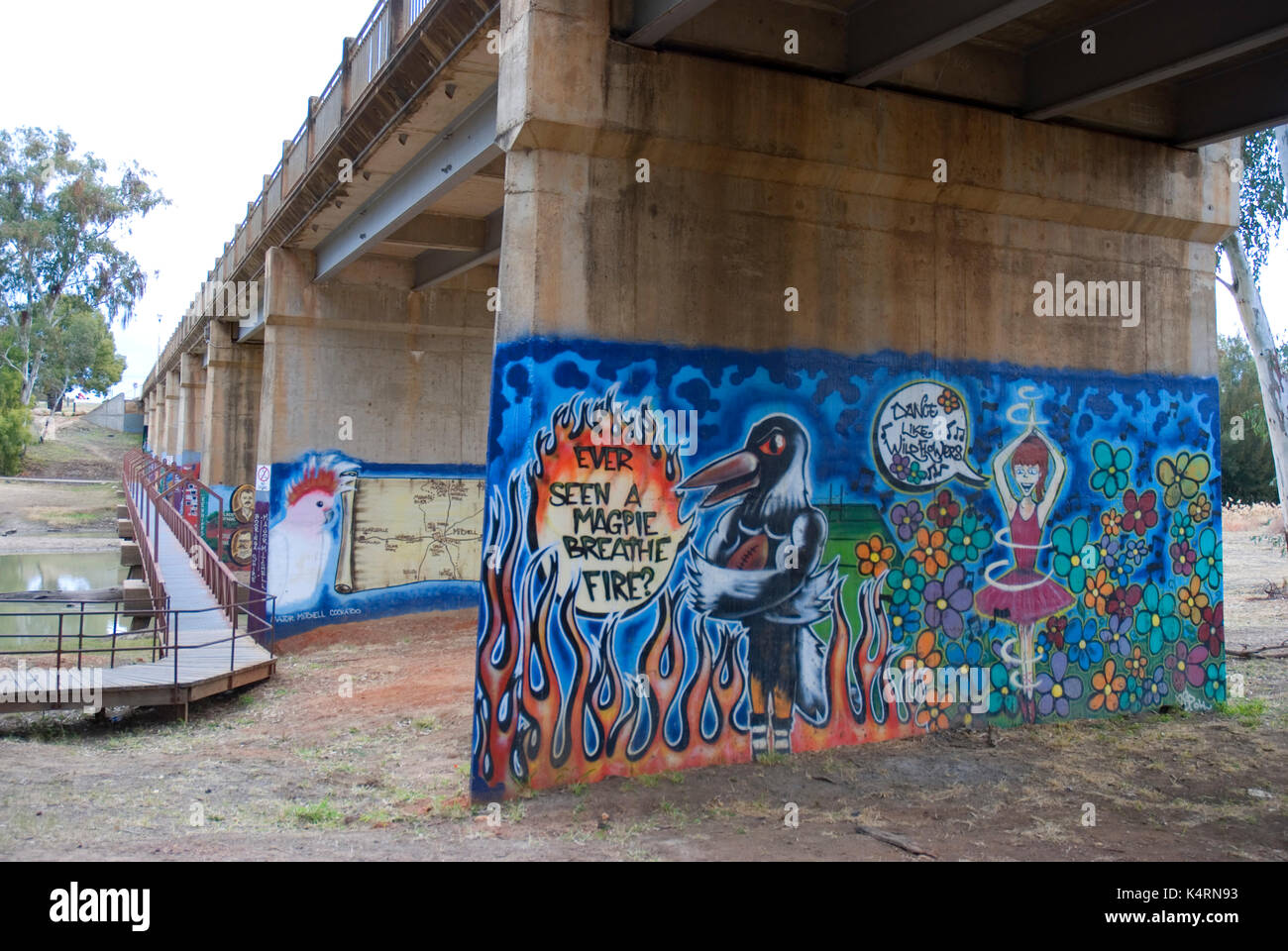 Australia, Queensland, Mitchell graffiti on bridge pylon Stock Photo ...