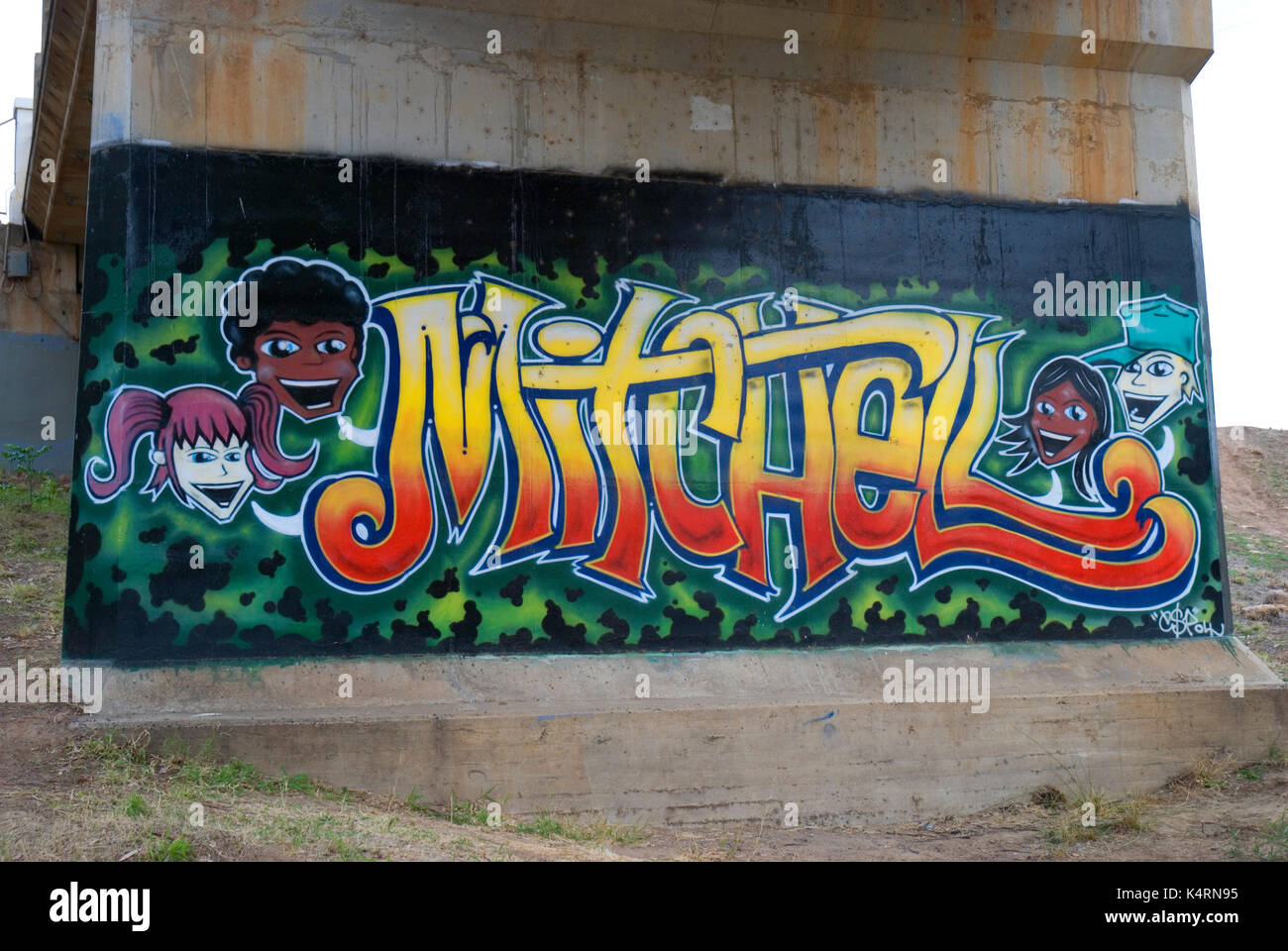 Australia, Queensland, Mitchell graffiti on bridge pylon Stock Photo ...