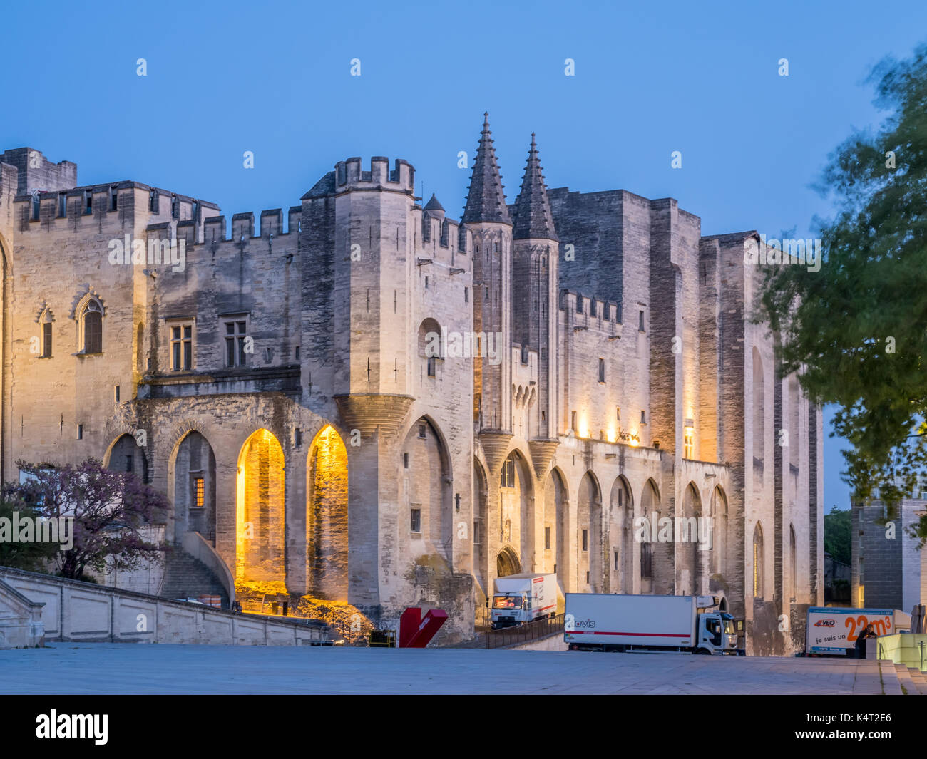 AVIGNON , APRIL 12 : Front wall side of Papal Palace in Avignon, France ...