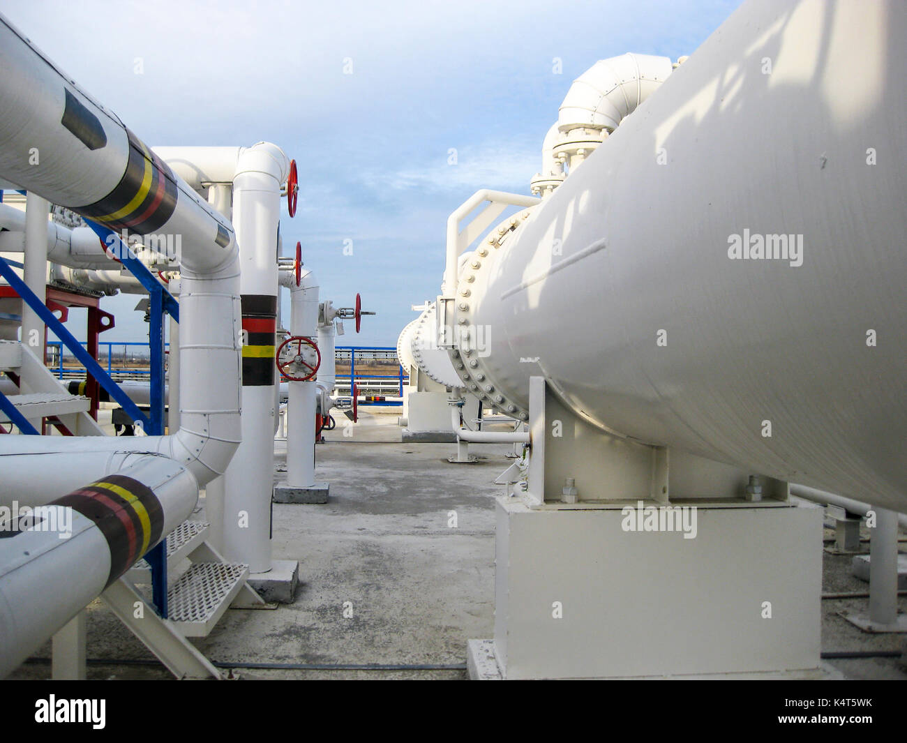 Heat exchangers in a refinery. The equipment for oil refining Stock ...