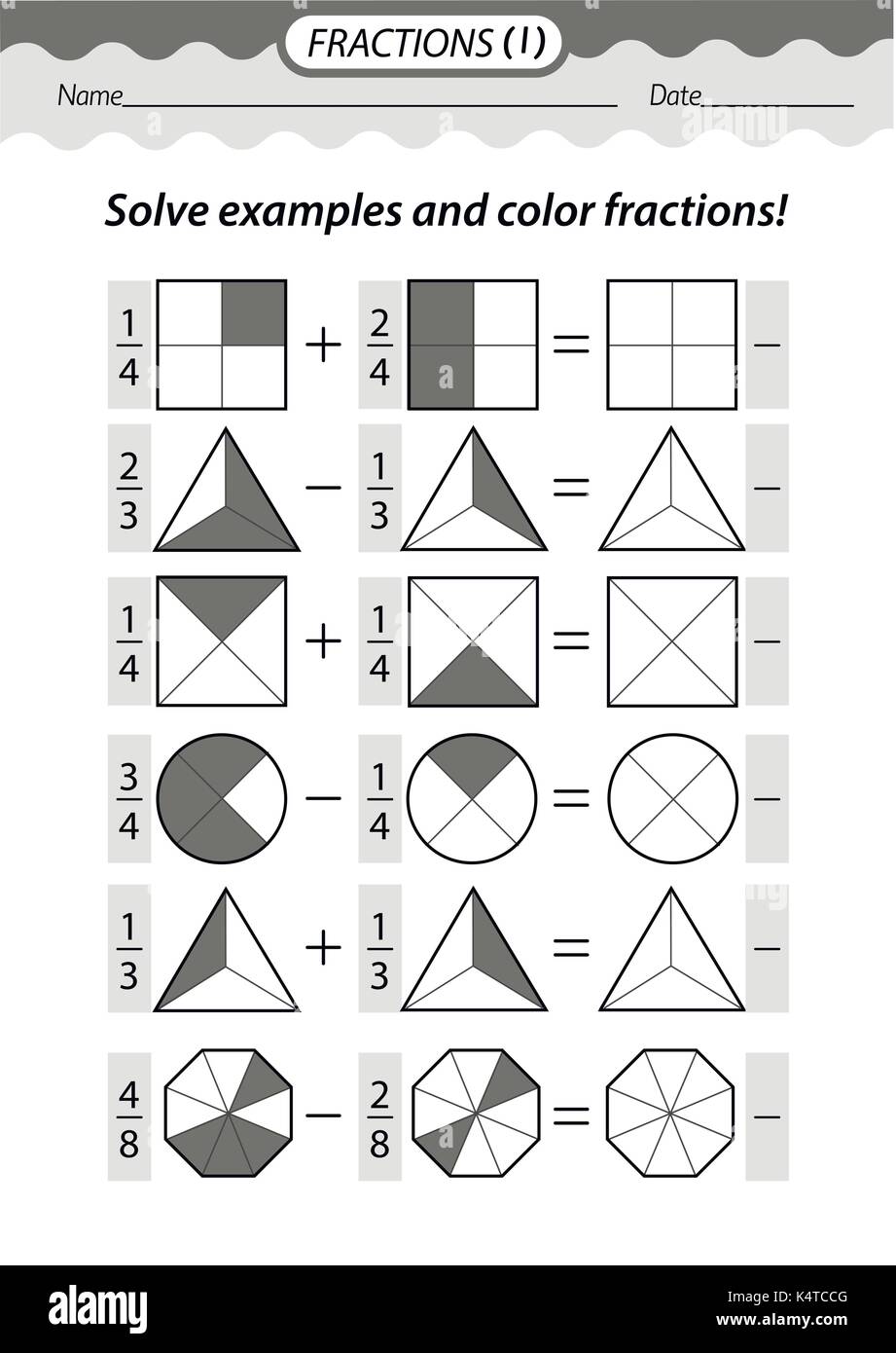 Training material- coloring book. Solve examples and color fractions ...