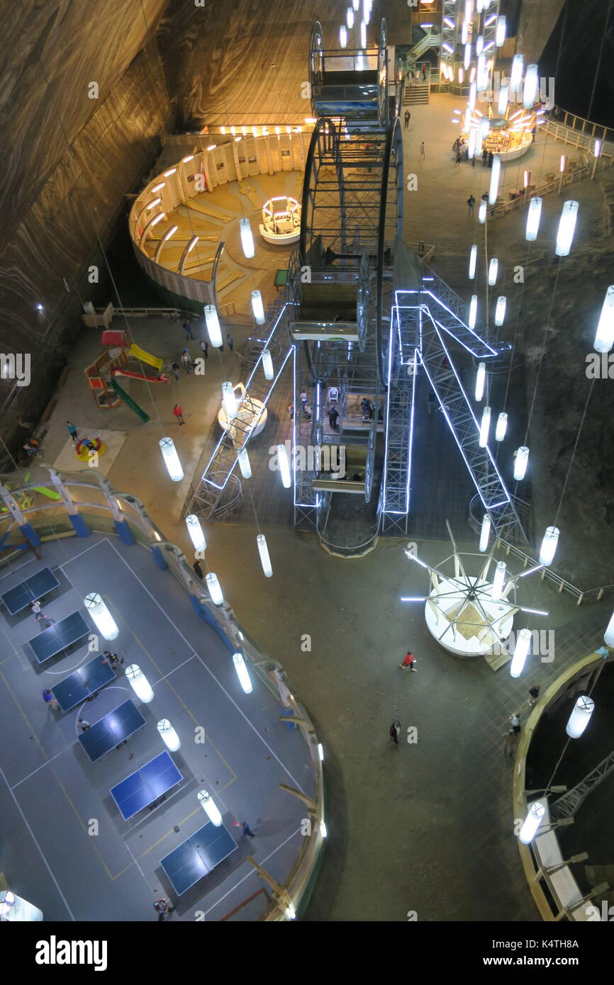 Interior of Turda salt mine, Romania. Wooden construction Stock Photo ...