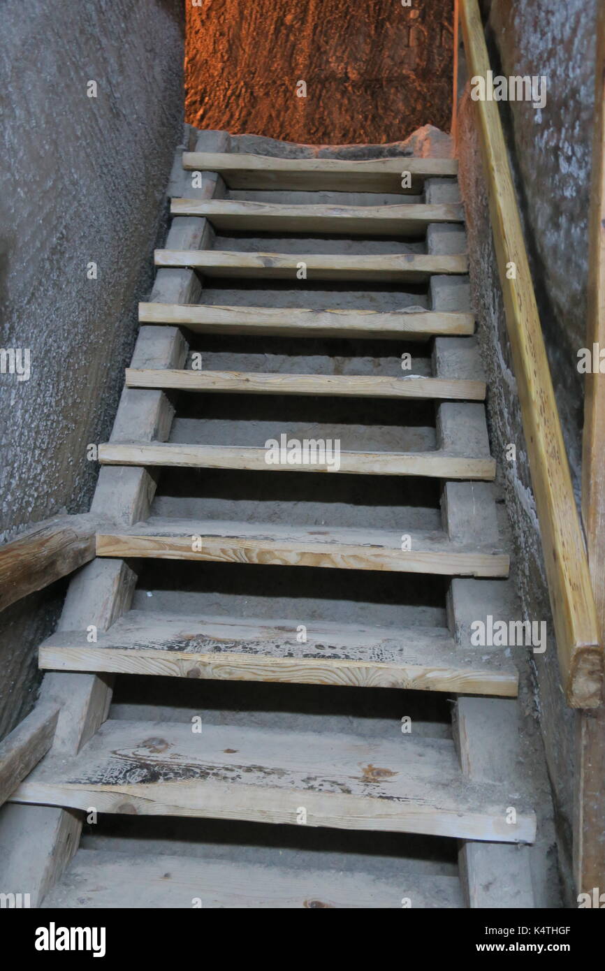 Interior of Turda salt mine, Romania. Wooden construction Stock Photo ...
