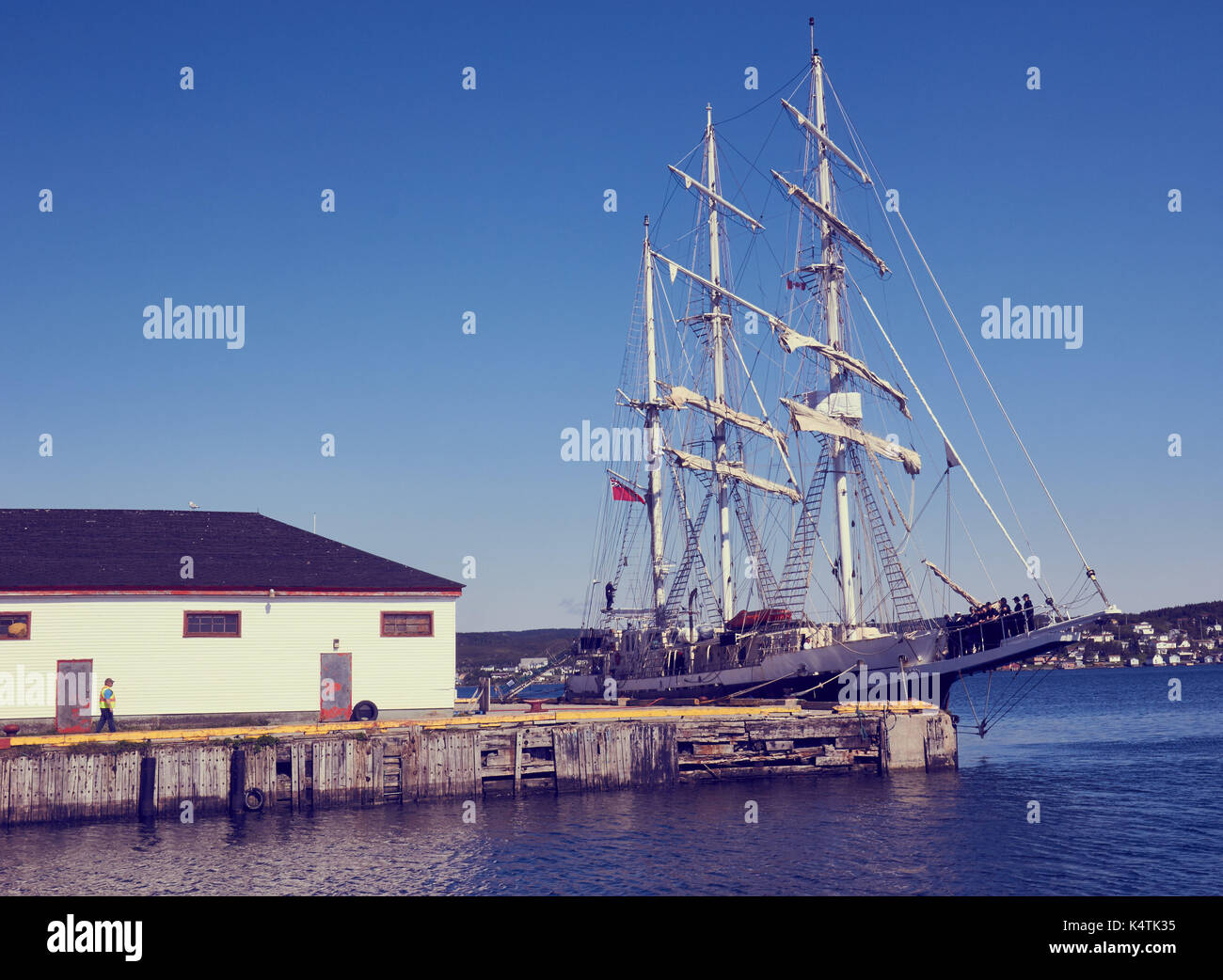 Sailing ship Lord Nelson moored in harbour, St Anthony, Great Northern ...