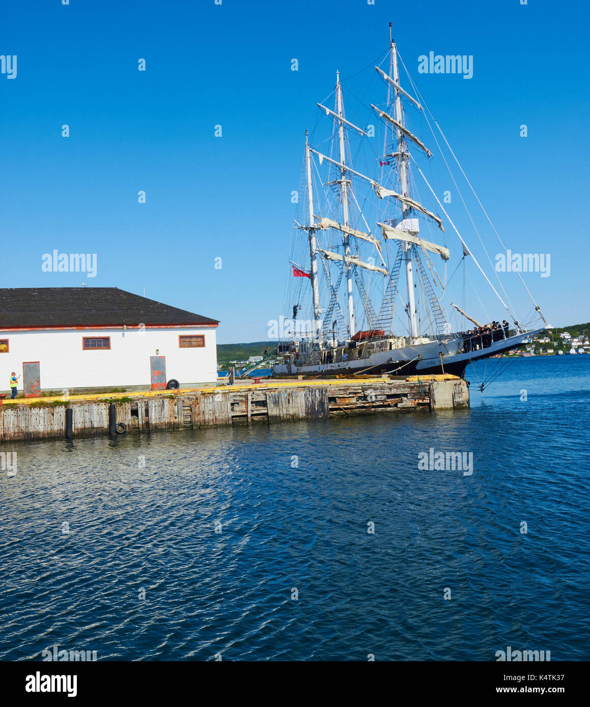 Sailing ship Lord Nelson moored in harbour, St Anthony, Great Northern ...