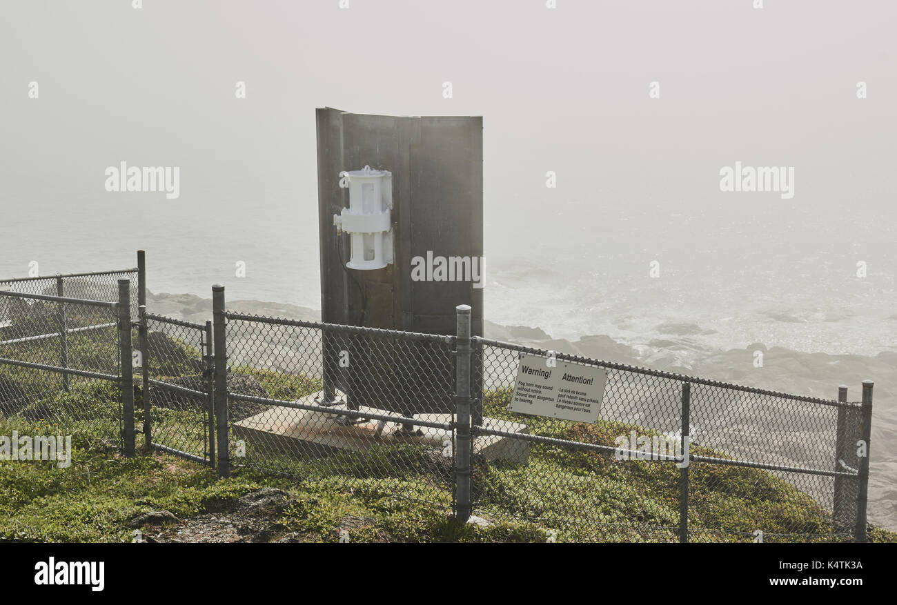 Fog horn and sound level warning sign for lighthouse, Great Northern ...