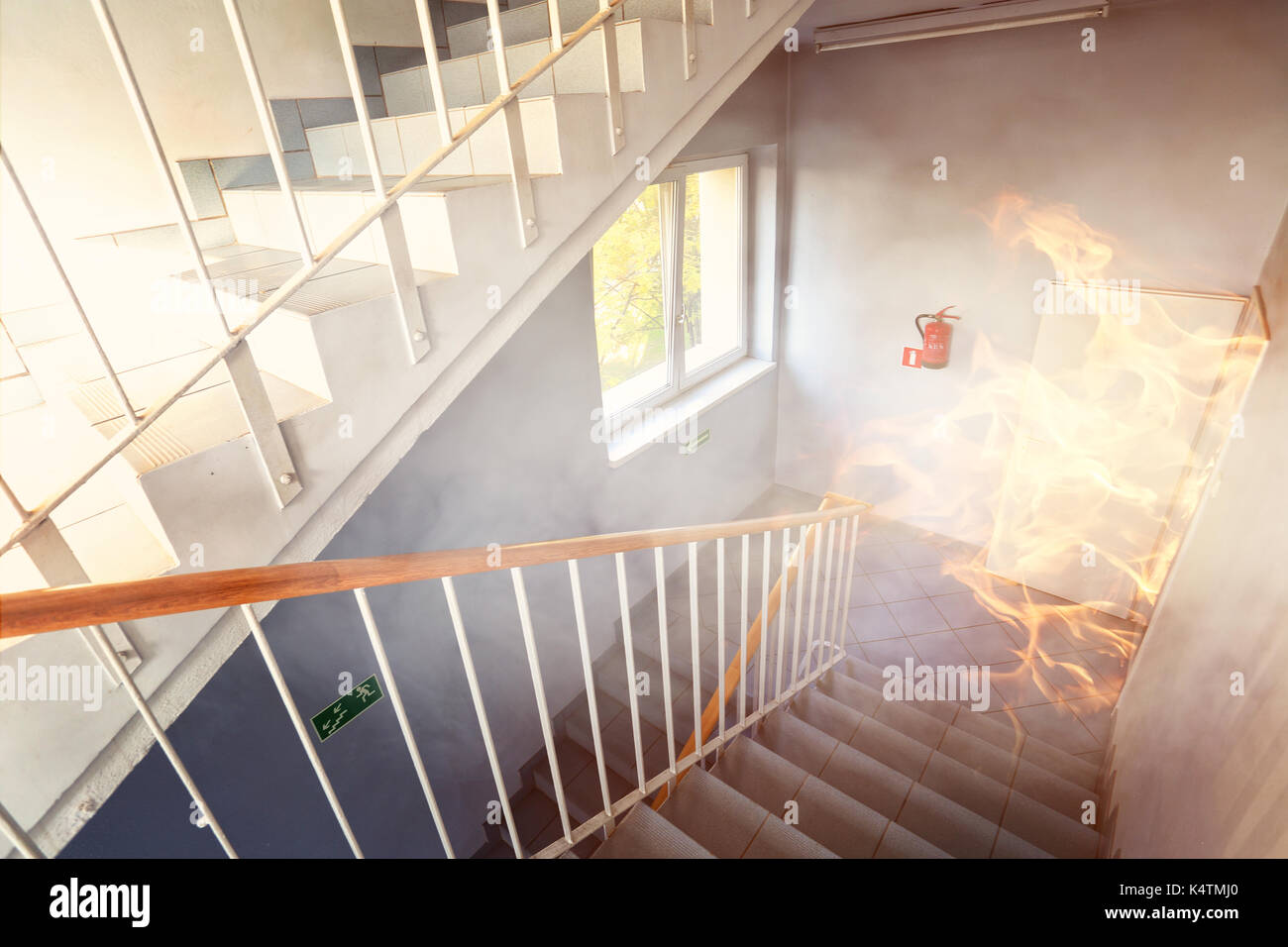 fire in the office and emergency exit Stock Photo - Alamy