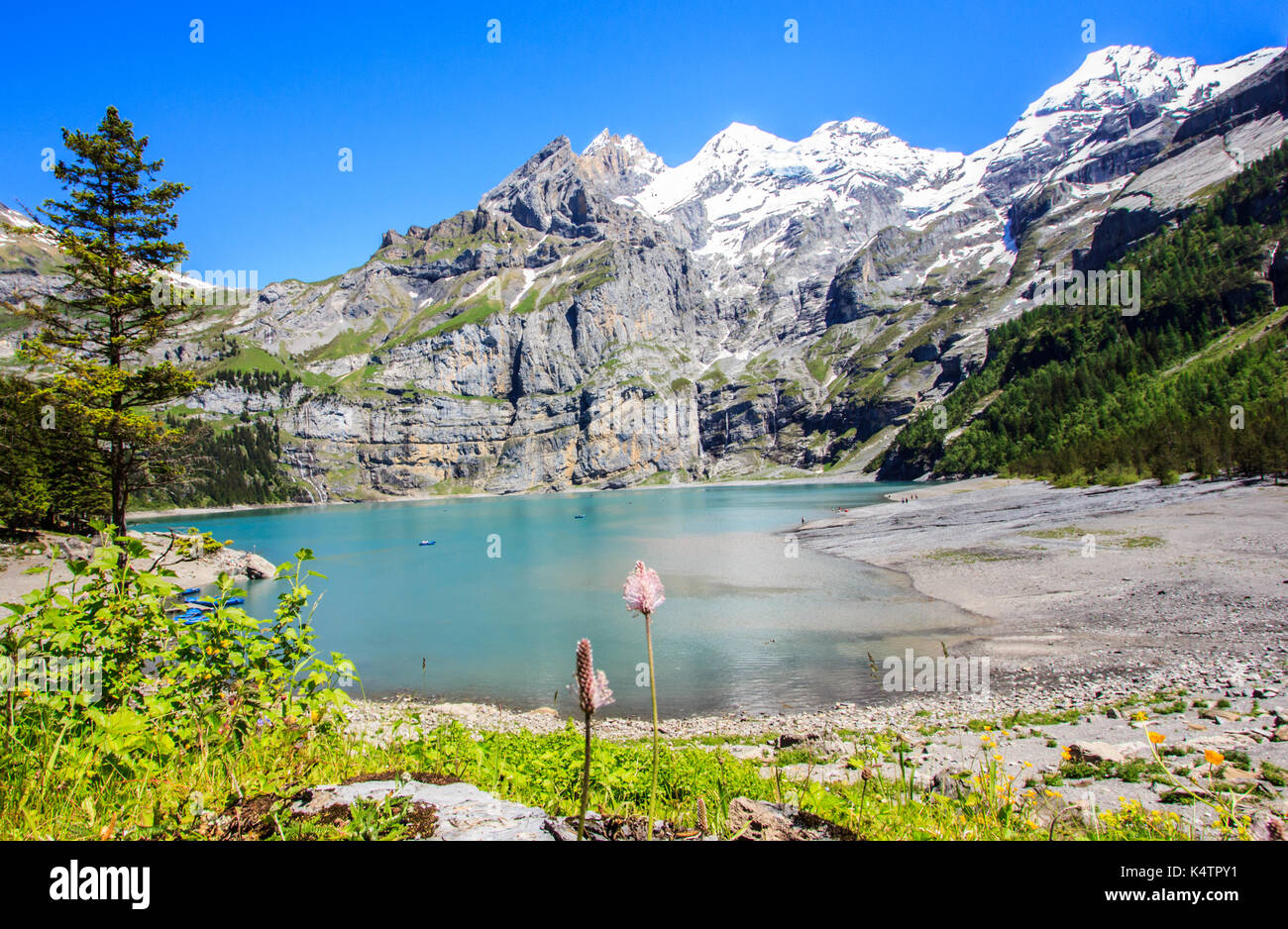 Beautiful Summer Day View of turquoise Oeschinensee (Oeschinen lake ...