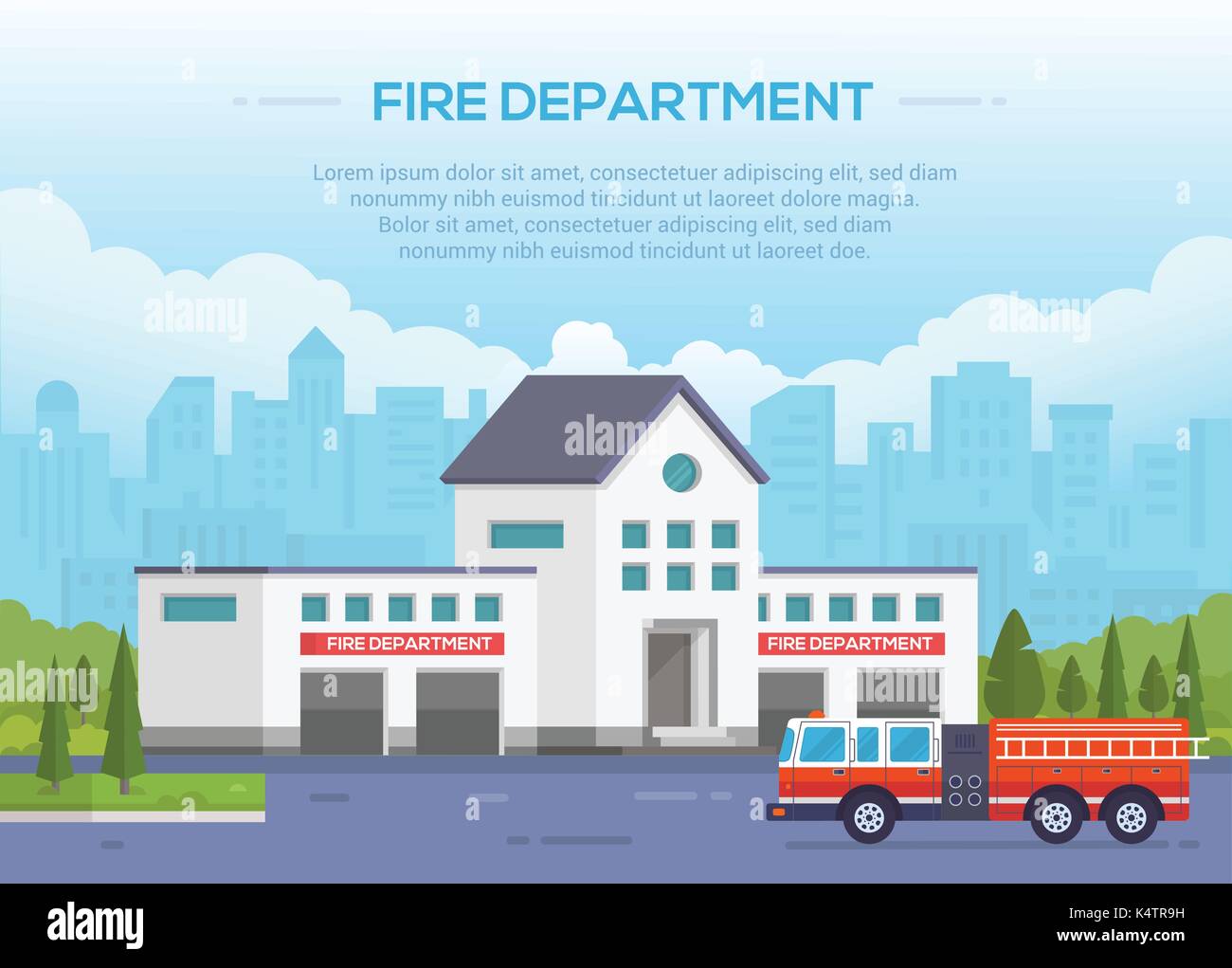 Fire department - modern vector illustration with place for text. Urban ...