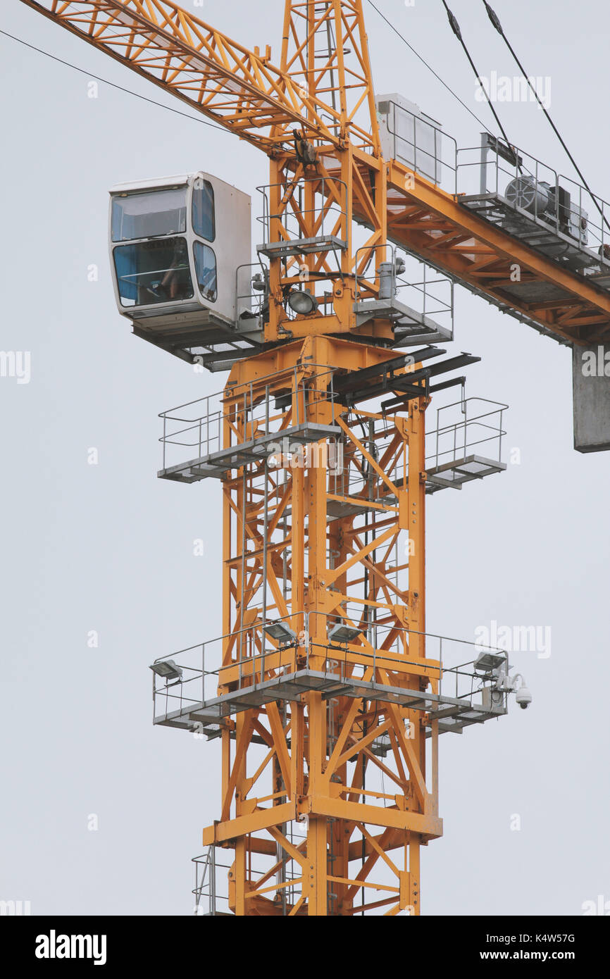 Construction crane - metal structure and cabin, vertical Stock Photo ...