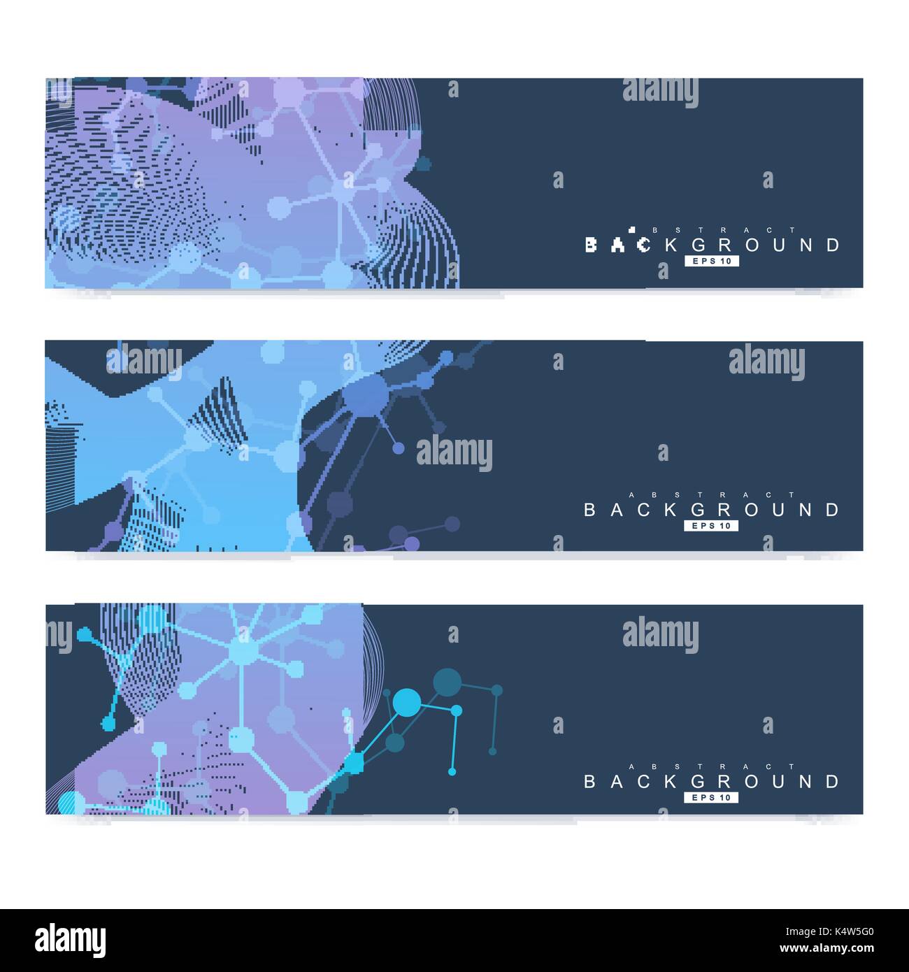 Scientific set of modern vector banners. DNA molecule structure with ...
