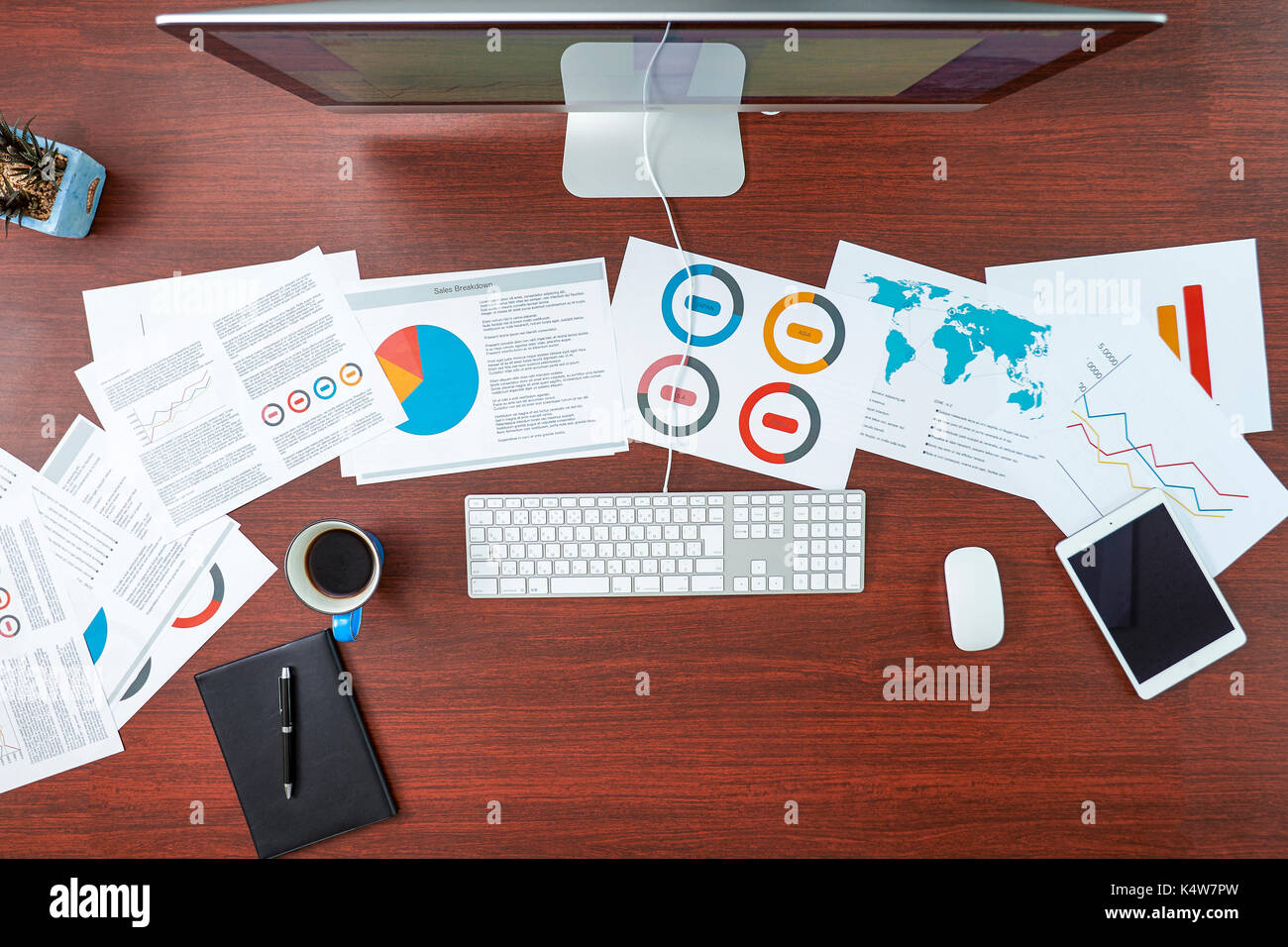 Top view of office desk Stock Photo - Alamy