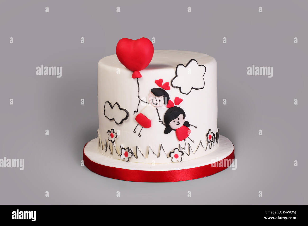 Love cakes - Two girls with heart red balloon. Cake for Valentin's Day ...