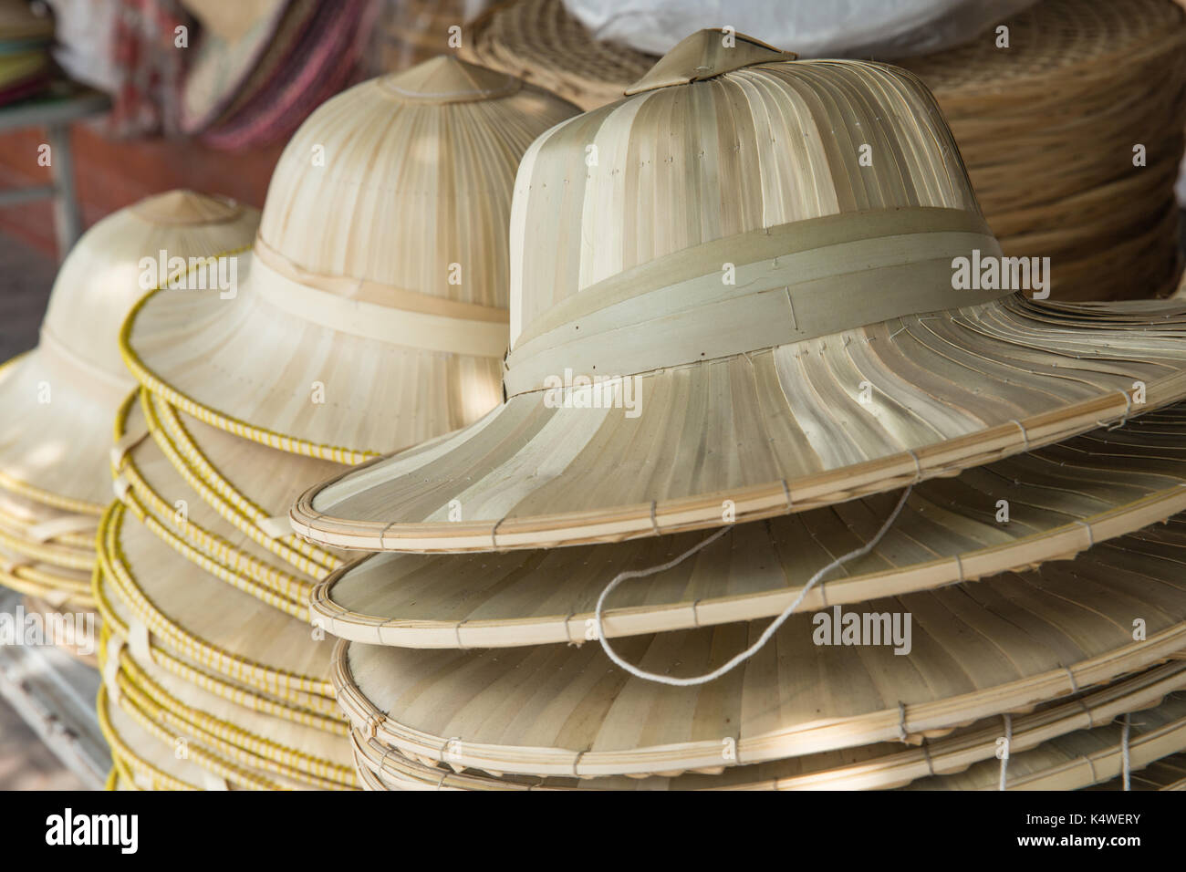 Weaving Hat. Old Fashioned Thai Style Hat on stack on sale Stock Photo ...