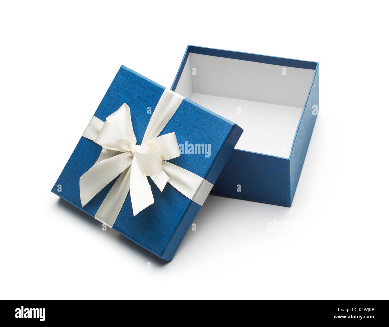 Blue open gift box with white bow isolated on white background Stock ...